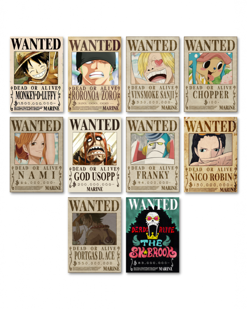 One Piece Wanted Poster- Pack of 10 A4 Size Posters - THEKFANDOMSTORE