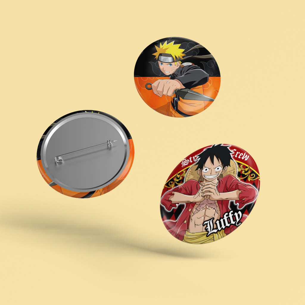 Pack of 3 Anime Badges - Naruto + Luffy + Levi - THEKFANDOMSTORE